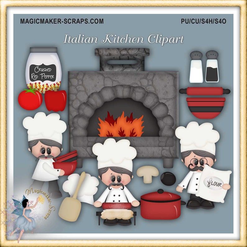 Italian Kitchen Clipart, Restaurant, Chef - Etsy