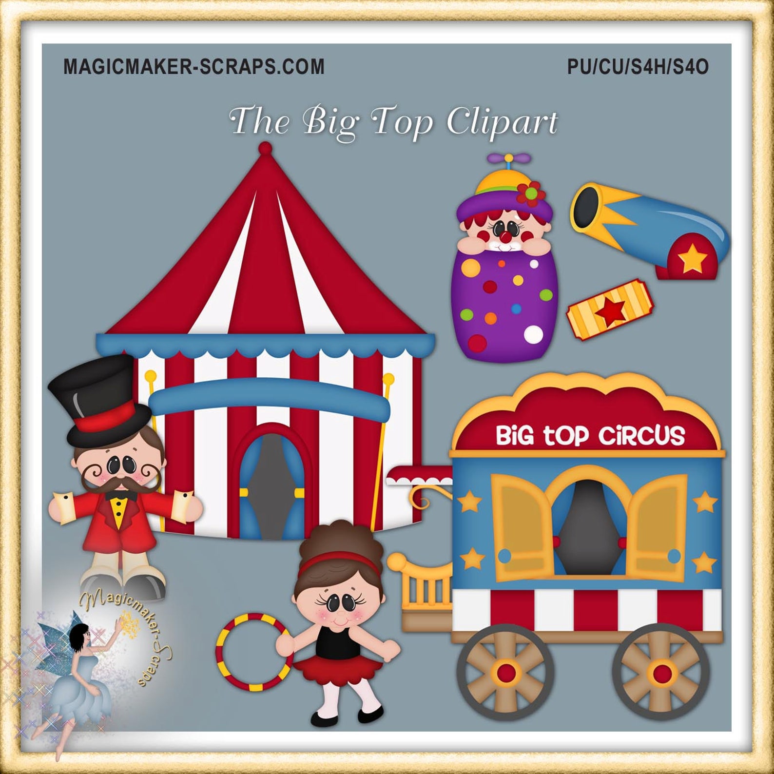 Big Top, Circus Clipart, Birthday Party Digital Scrapbook Elements for ...