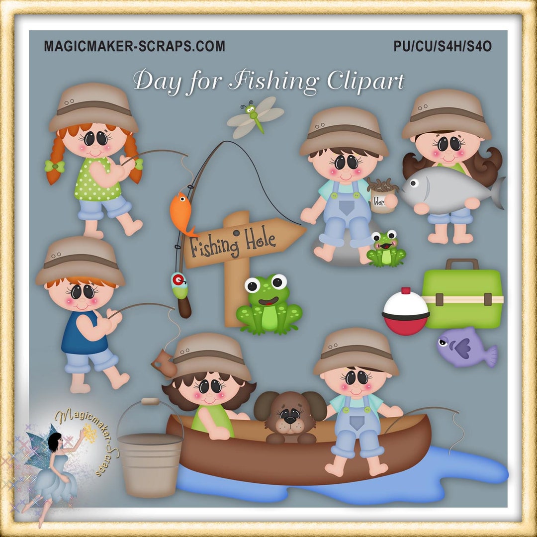 Day for Fishing Clipart, Summer, Digital Scrapbook, - Etsy
