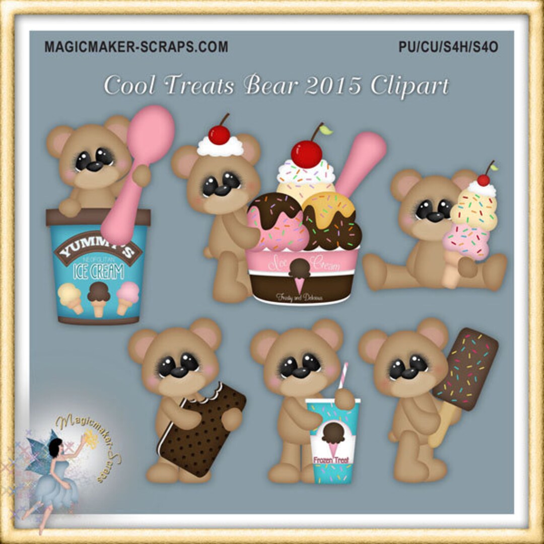 Summer Clipart, Ice Cream, Cool Treats Bear 2015 - Etsy