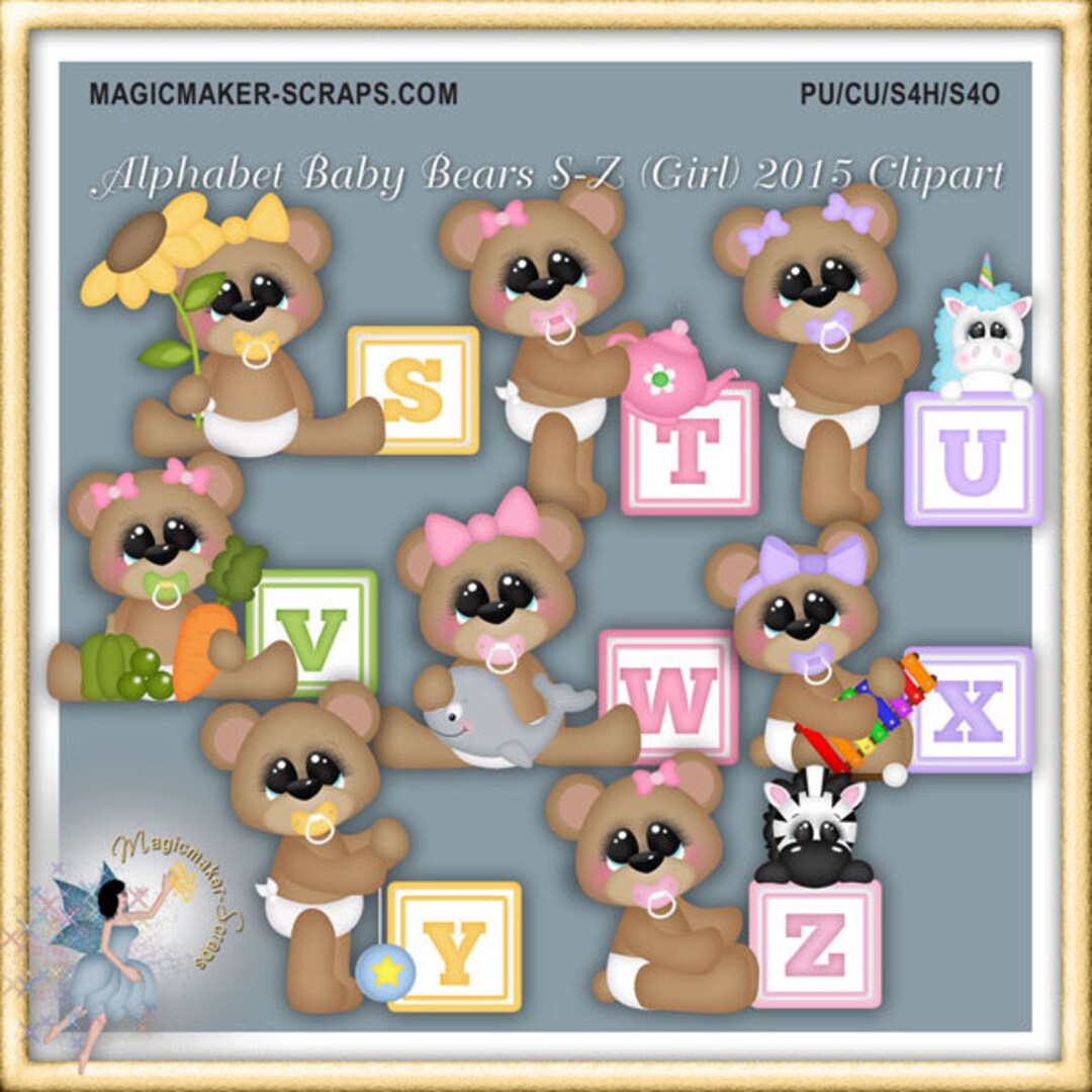 Baby Girl Clipart, Alphabet Teddy Bears 2015, S-Z - Etsy