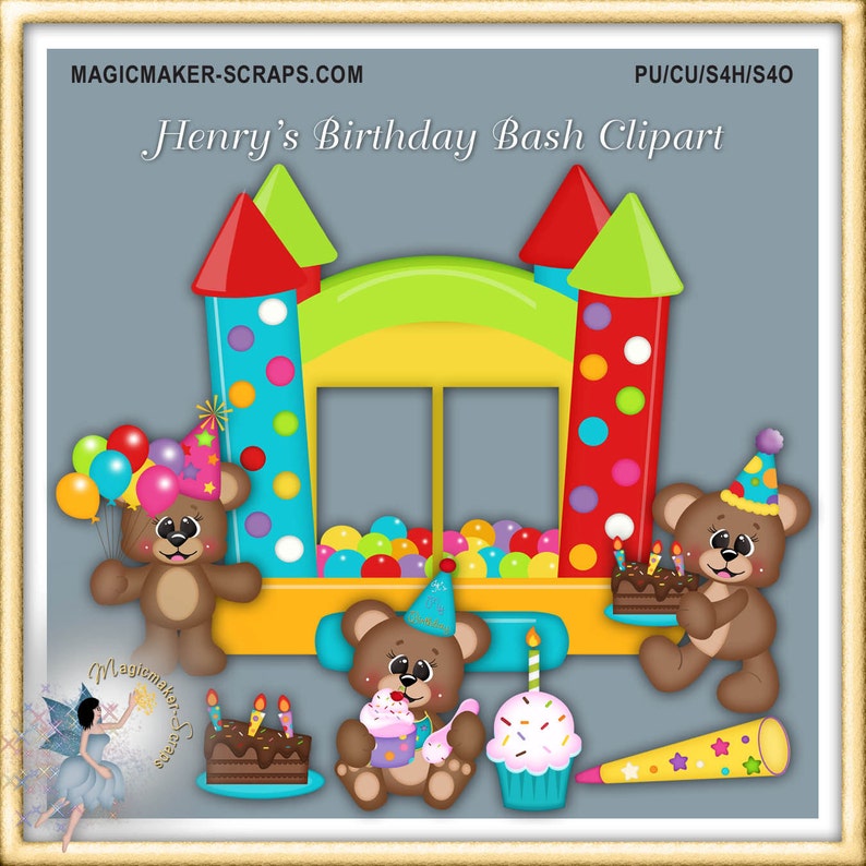 Birthday Clipart Teddy Bears Digital Scrapbook Commercial Use Elements ...
