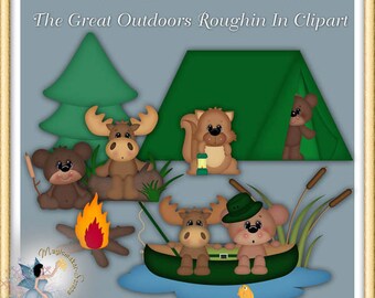 Camping Animals Clipart Camper Clip Art. Campfire Tent Forest - Etsy