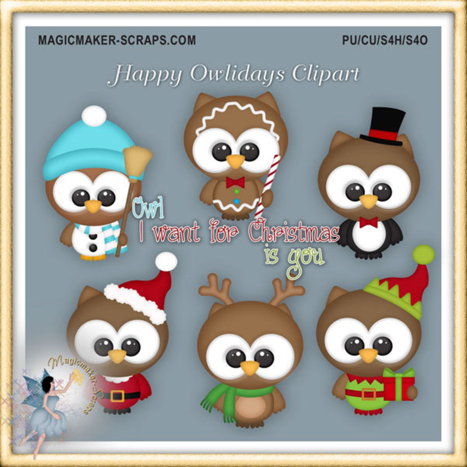 Christmas Owl Clipart, Happy Holiday - Etsy
