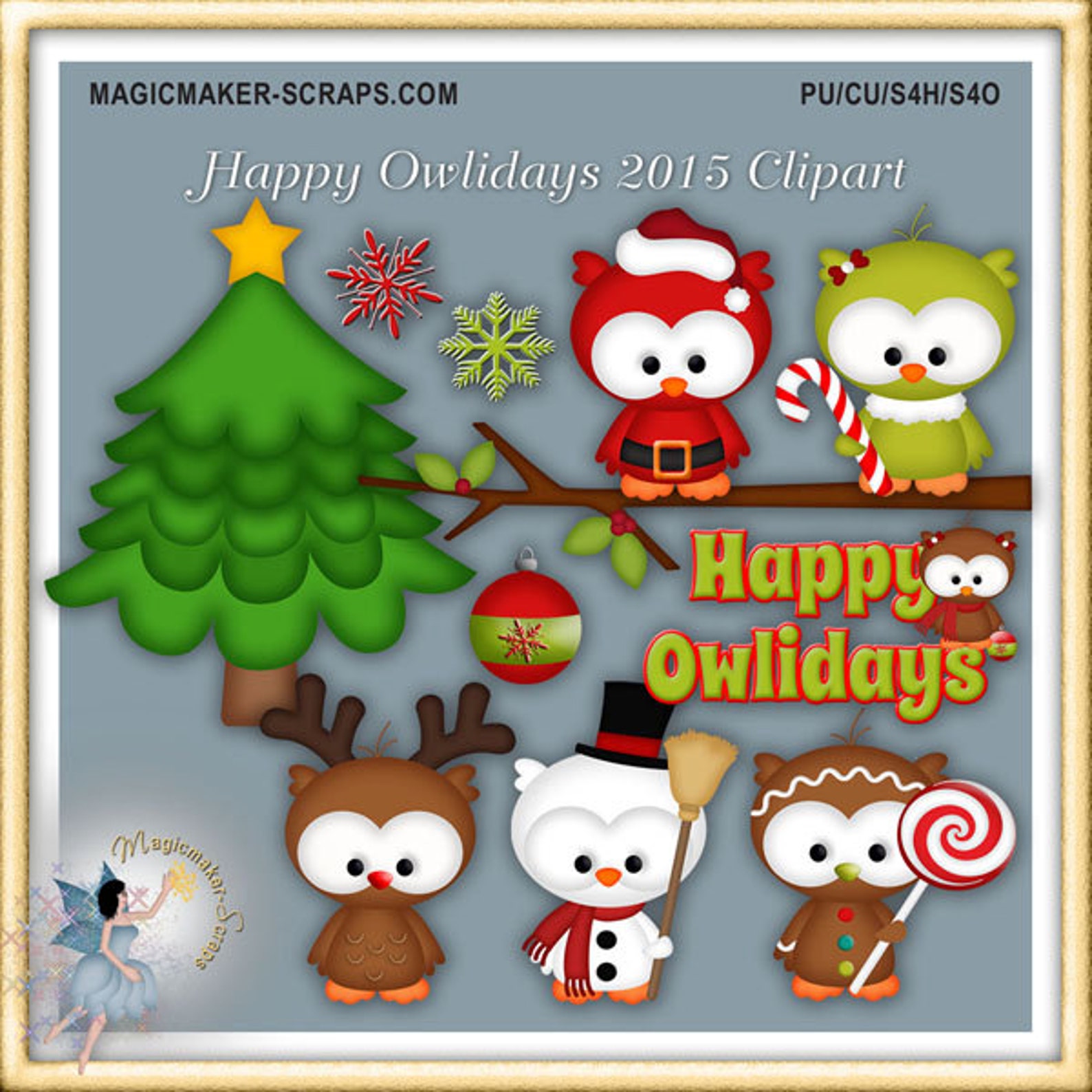 Christmas Clipart Holiday Owl Happy Owlidays 2015 - Etsy