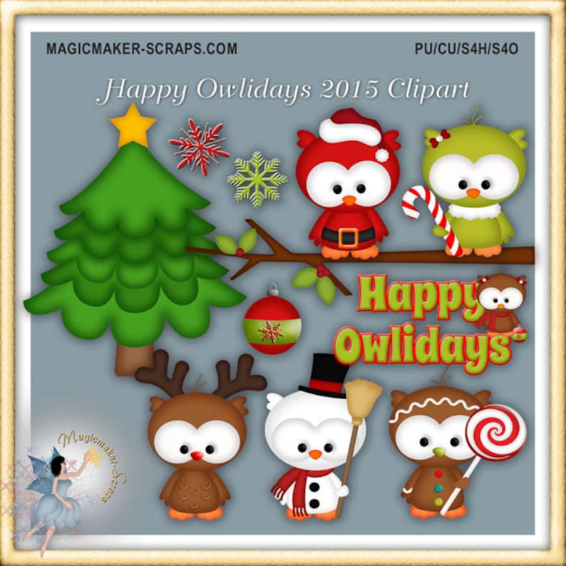 Christmas Clipart Holiday Owl Happy Owlidays 2015 - Etsy