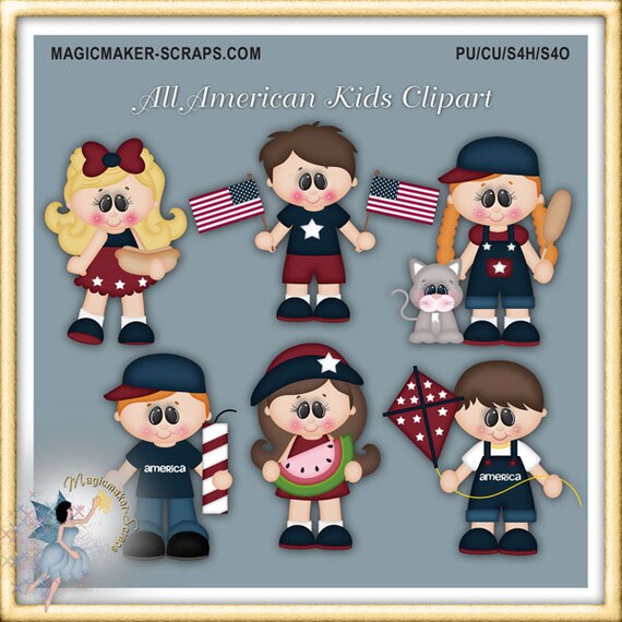 All American Kids Independence Day Clipart - Etsy