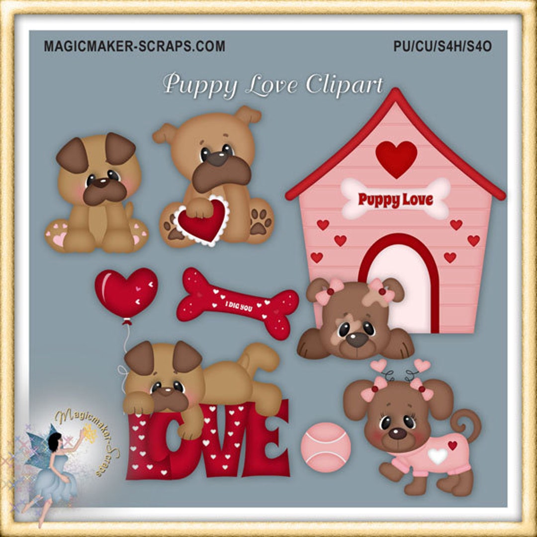 Valentines Clipart, Dog, Puppy Love - Etsy