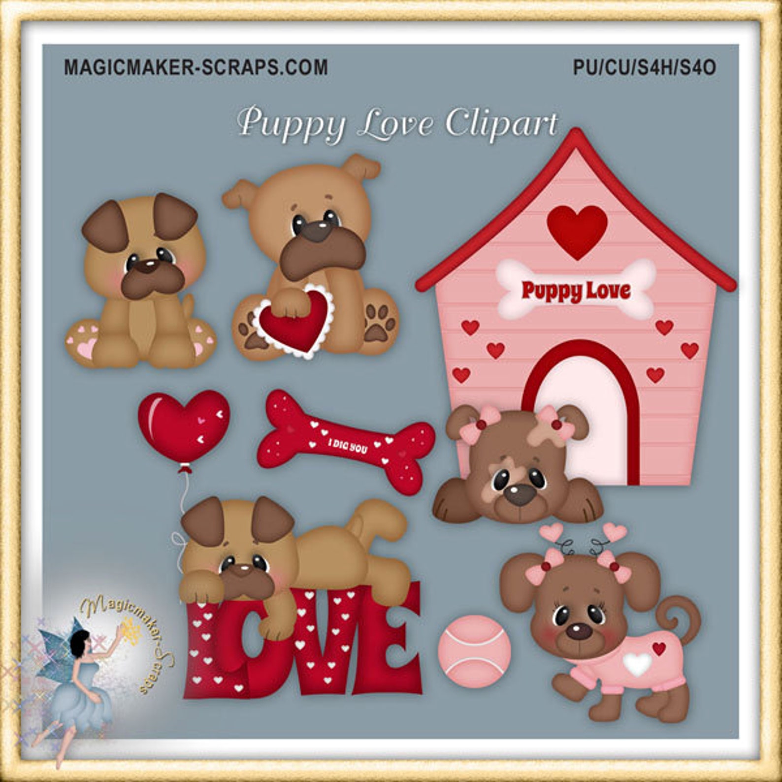 Valentines Clipart, Dog, Puppy Love - Etsy