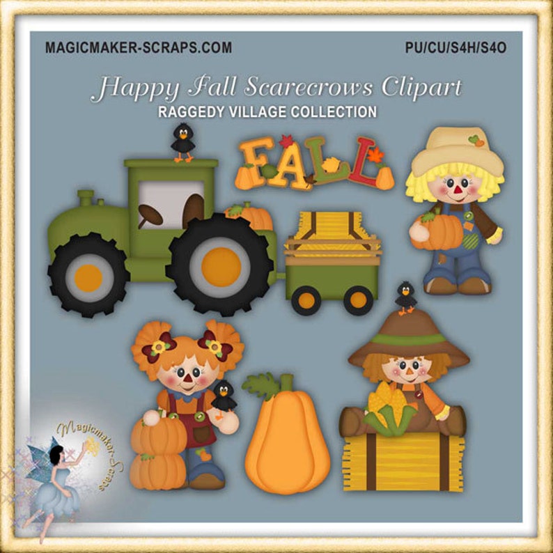 Autumn Raggedy Clipart Happy Fall Scarecrows - Etsy