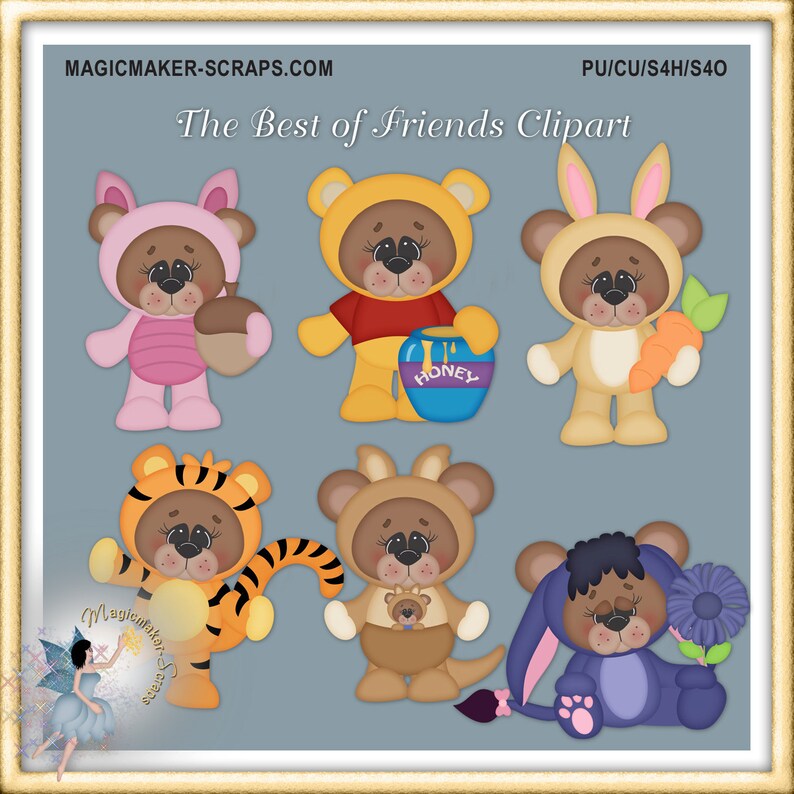 Teddy Bear, Friends Clipart, Digital Scrapbook, Commercial Use, Dress ...