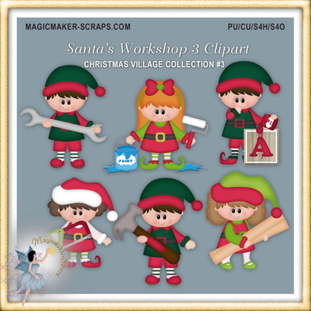 Christmas Elves Clipart, Christmas Village Collection, Santa's Workshop ...