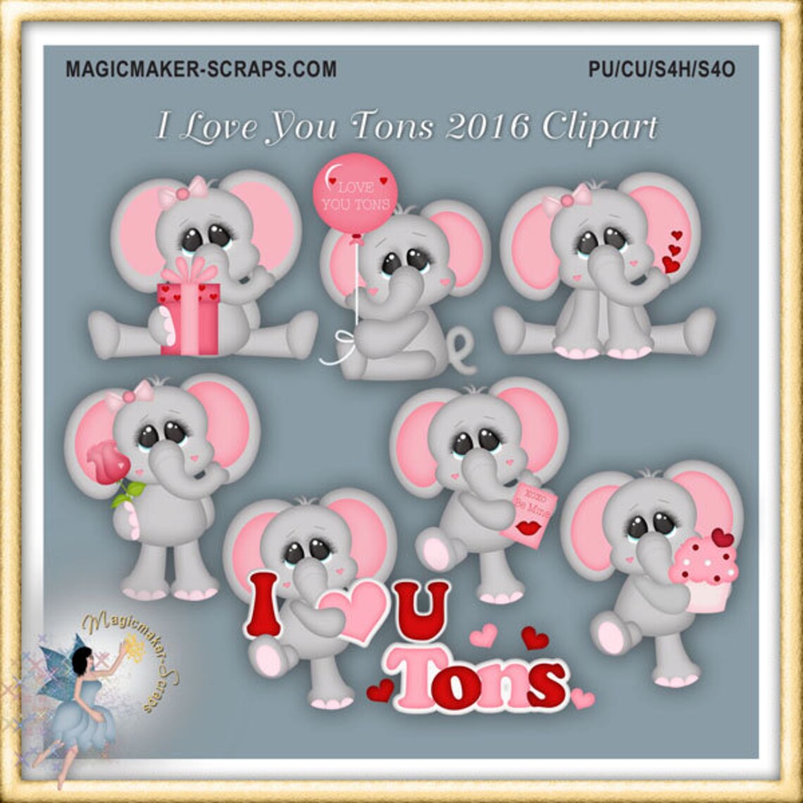Valentine Elephant Clipart, I Love You Tons 2016 - Etsy