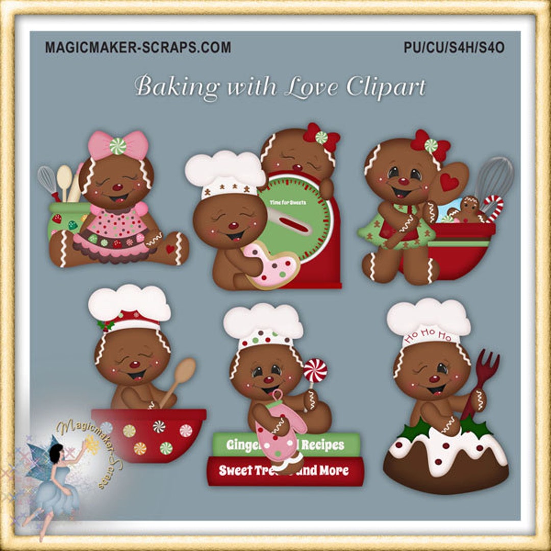 Christmas Clipart, Holiday Gingerbread Cookies Baking With Love - Etsy