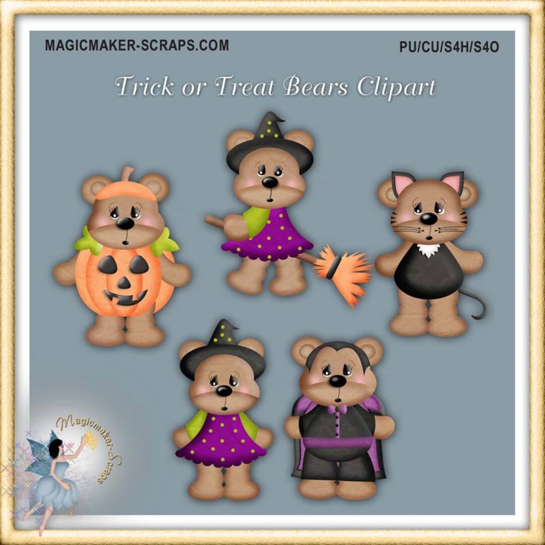 Halloween, Teddy Bear, Autumn Commercial Use Digital Scrapbook, Trick ...