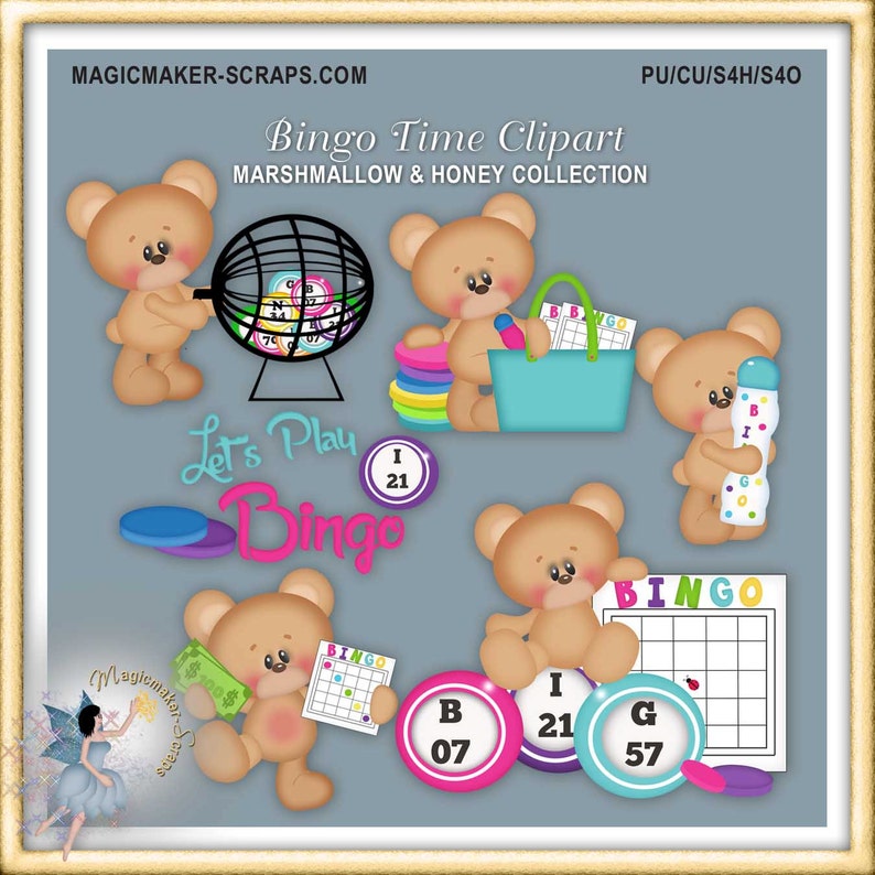 Bingo Time Clipart Teddy Bear Marshmallow and Honey | Etsy