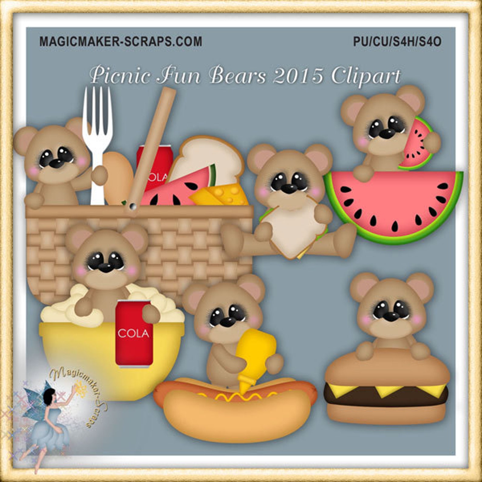 Picnic Clipart, Summer Teddy Bear, Picnic Fun Bears 2015 - Etsy