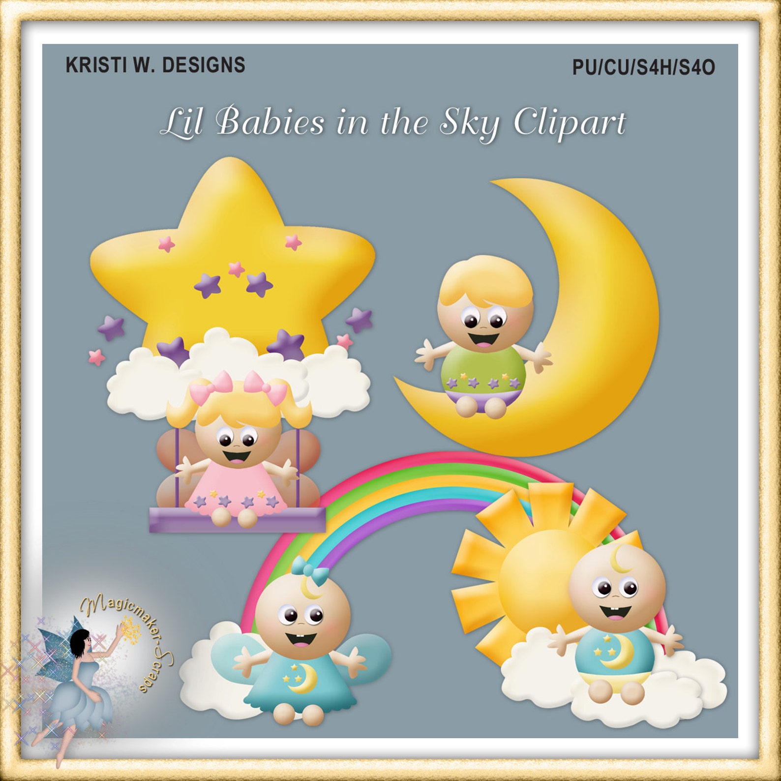 Baby Clipart Moon Sun Stars and Rainbows | Etsy