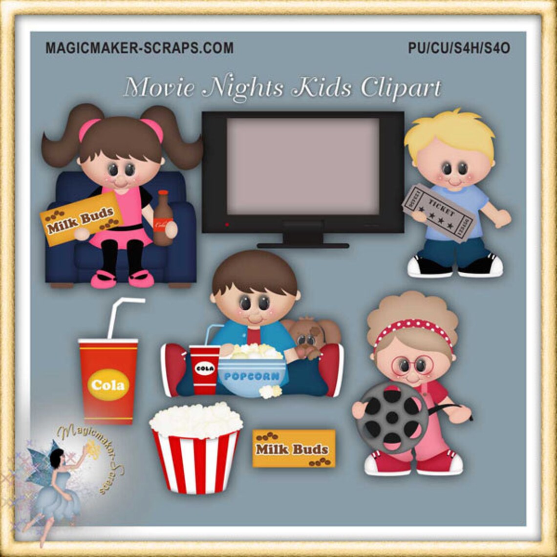 Movie Night Kids Clipart - Etsy