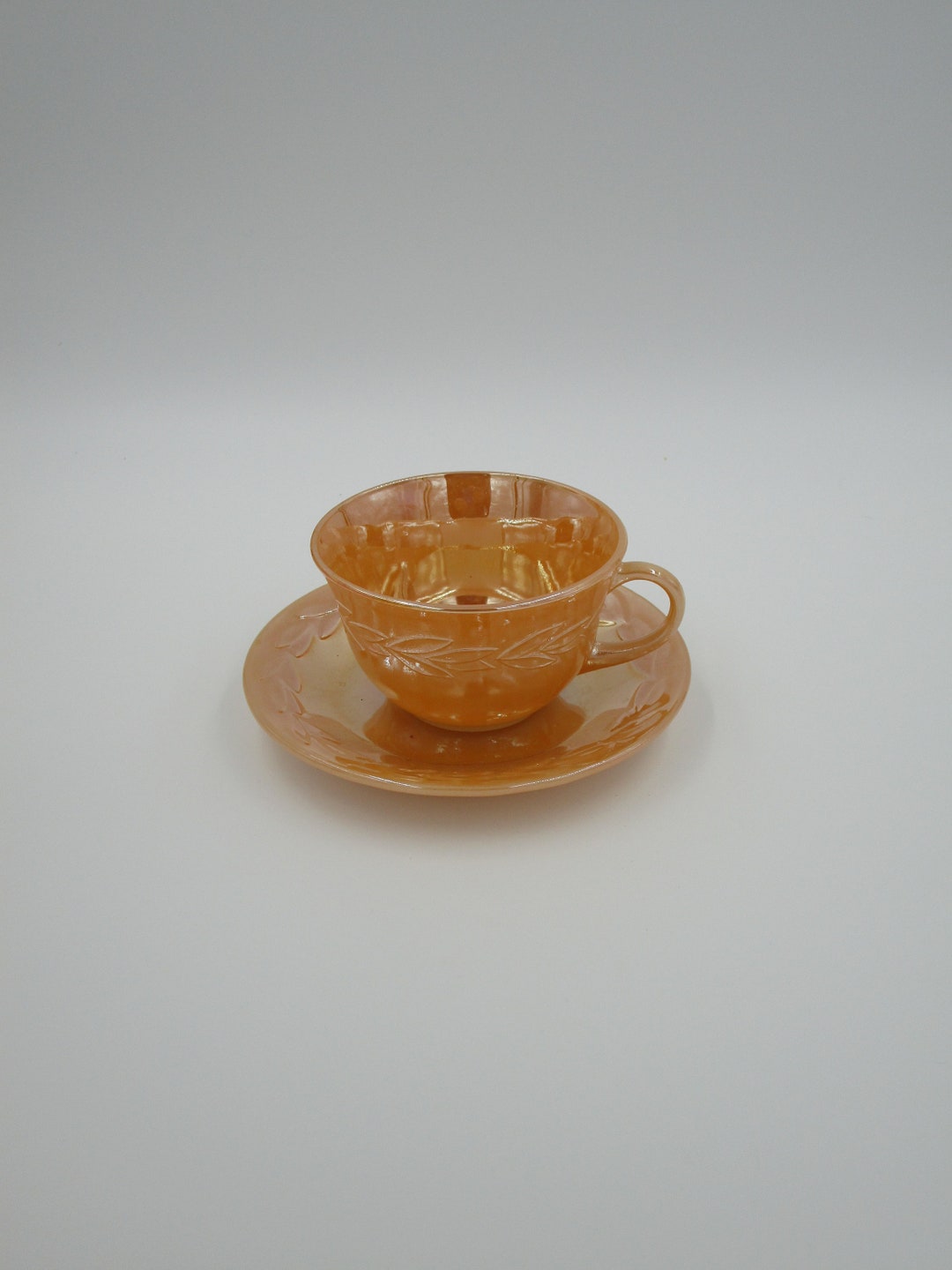 Peach Tea Cup and Saucer, Pearlescent Tea Cup, Iridescent Tea Cup, Fire ...