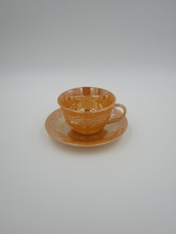Peach Tea Cup and Saucer Pearlescent Tea Cup Iridescent Tea - Etsy