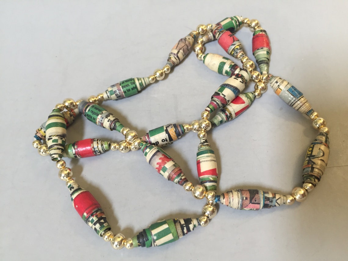 NEWSPAPER BEADED Necklace VINTAGE Newsprint Bead Necklace | Etsy