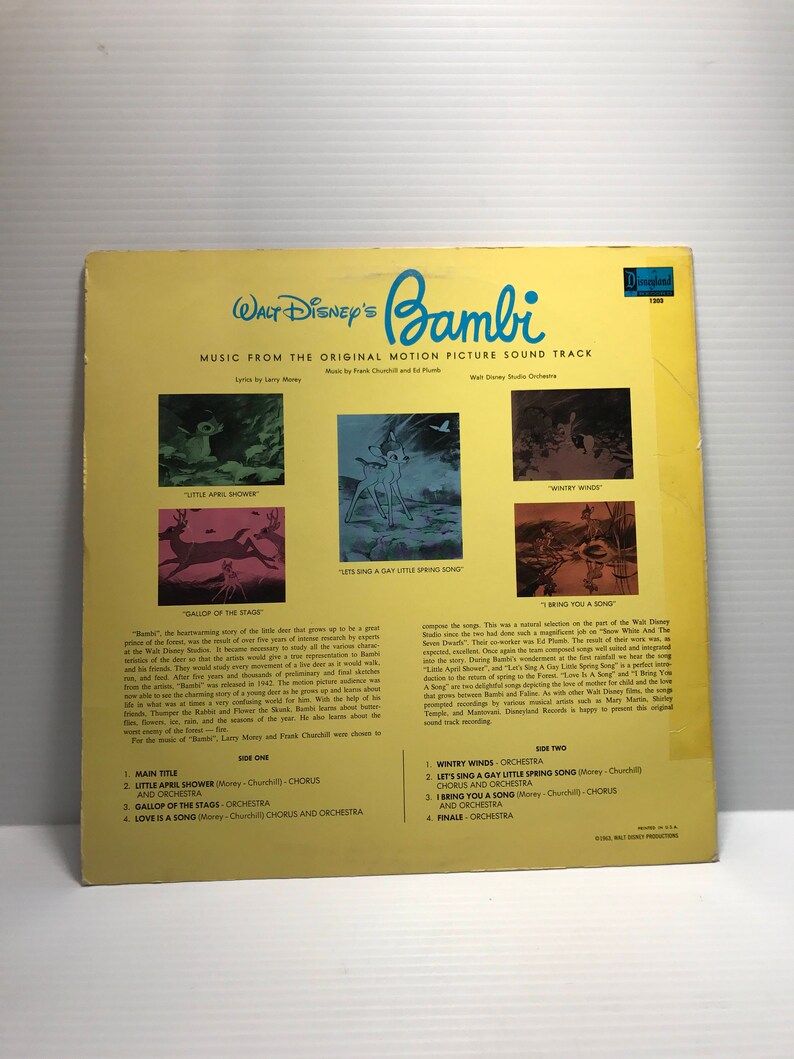 BAMBI RECORD Vintage Bambi Record Bambi Soundtrack Walt | Etsy