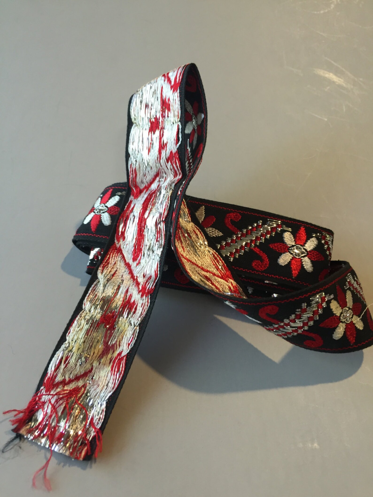 BLACK and RED Sew in TRIM Embroidered Trim Black Red Silver - Etsy