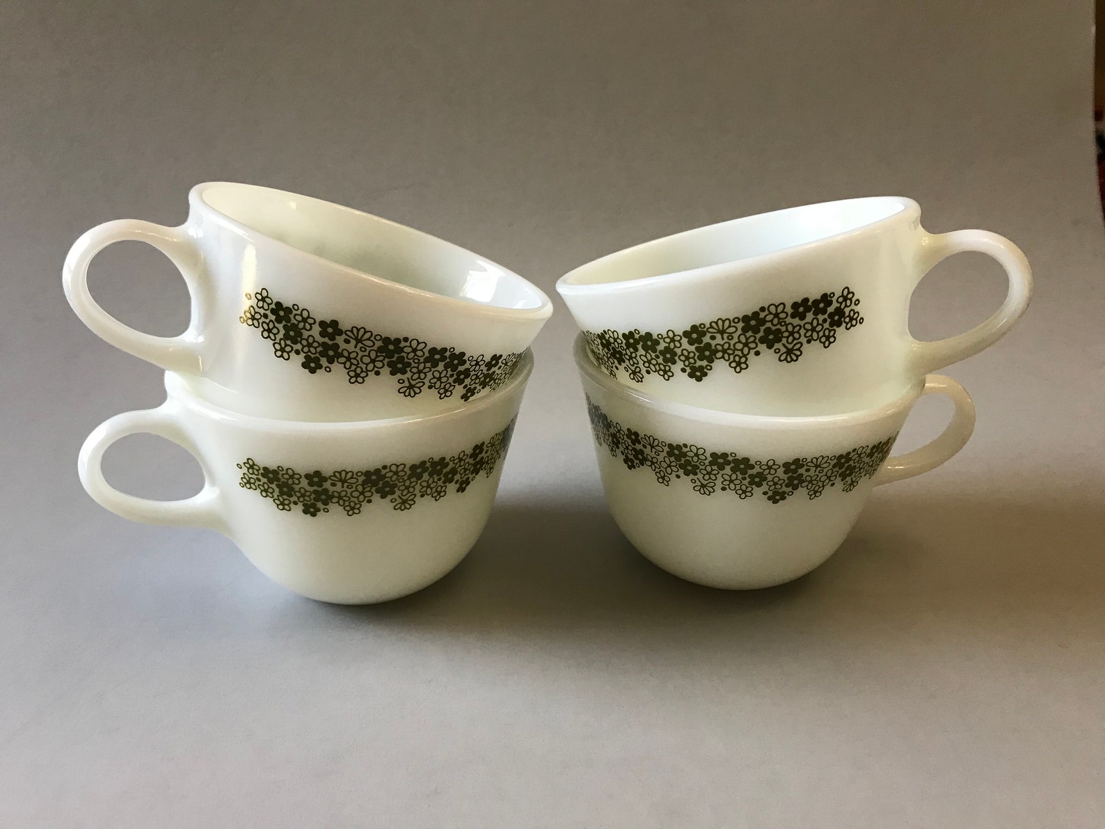 Pyrex Spring Blossom tea cup set Pyrex cups green floral | Etsy