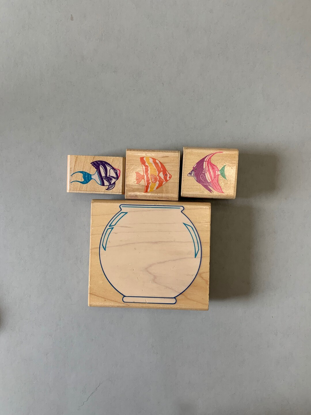 Fish Bowl Stamp, Fish Stamp, Fish Stamp Set, Cute Rubber Stamp, Stamp ...