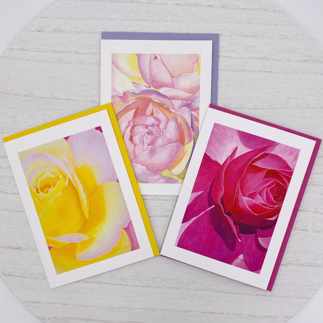 Rose Greeting Card Set, Watercolor Roses Card Set, Floral Stationary ...