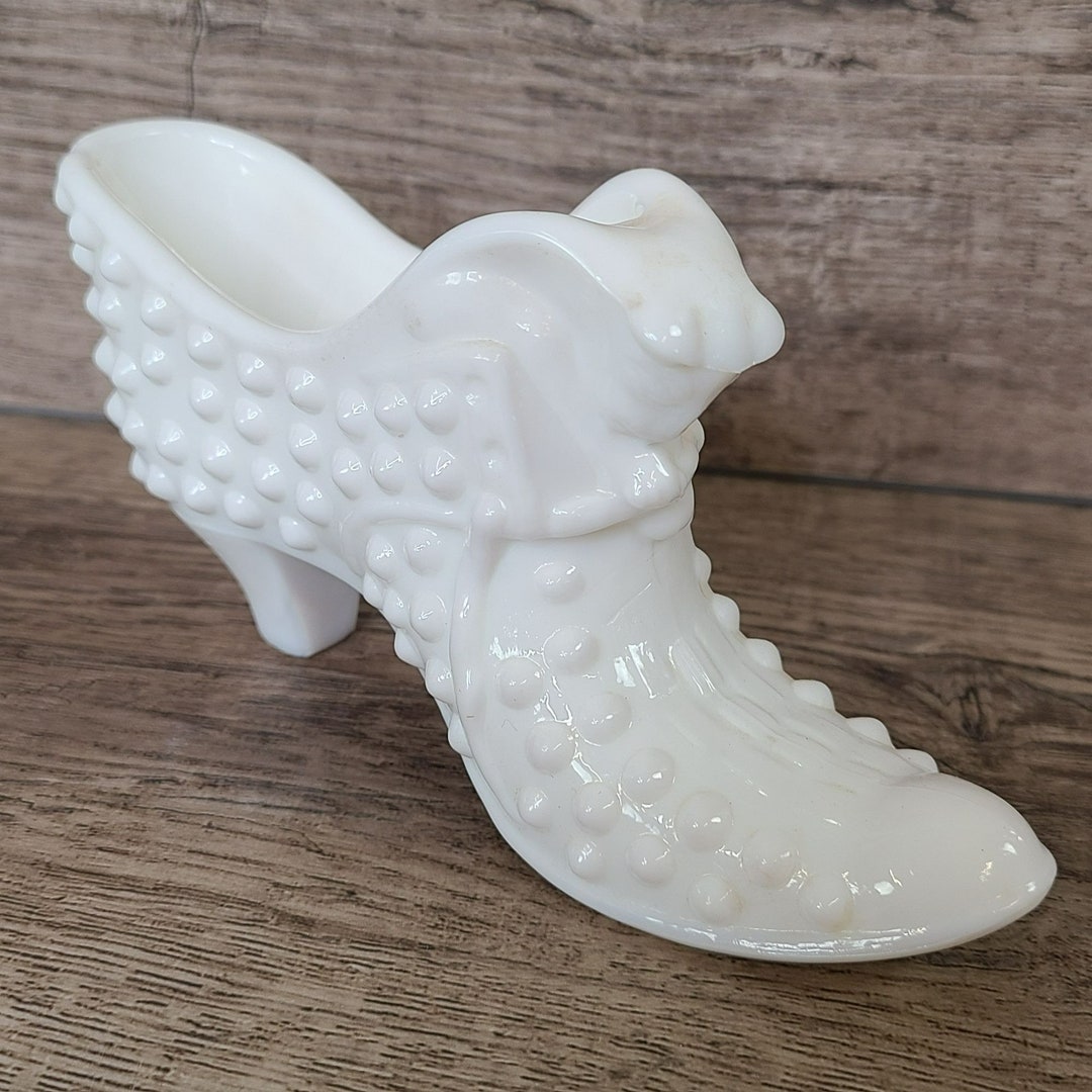 Vintage Hobnail White Milk Glass Shoe Boot Slipper Cat Head - Etsy