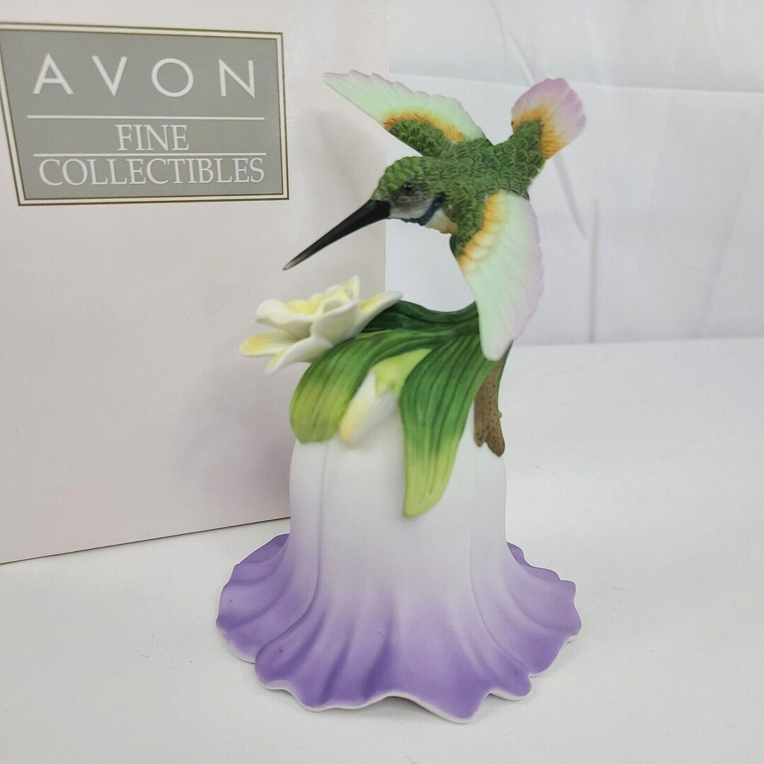 Vintage 2000 Avon Collectible Flower & Hummingbird Porcelain Bell W ...