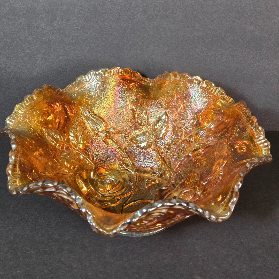 Vtg Imperial Glass American Beauty Open Rose Marigold Riffle Carnival ...
