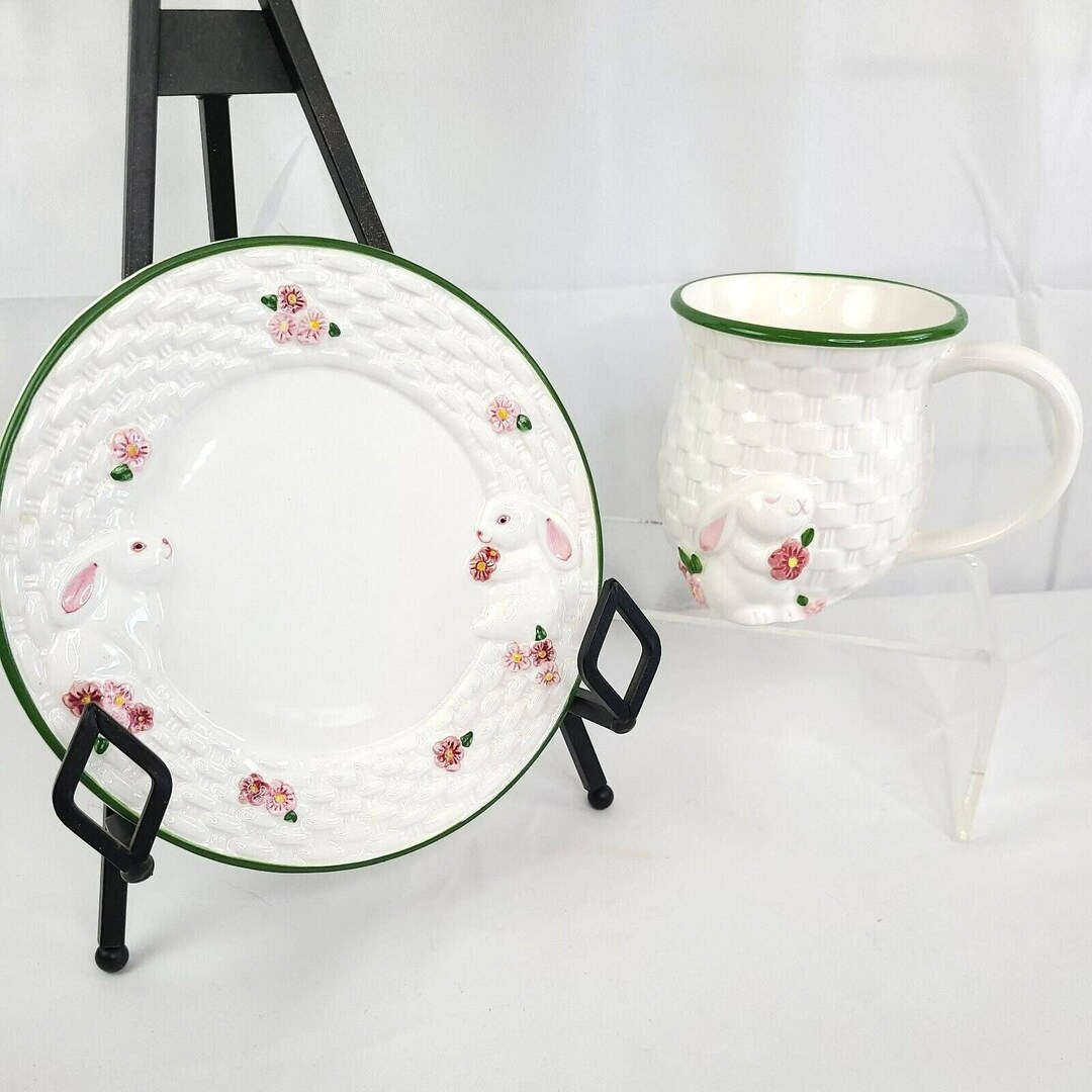 Avon Bunny Collection BUNNY 7" Hand Painted Dessert Plate & Mug Set ...