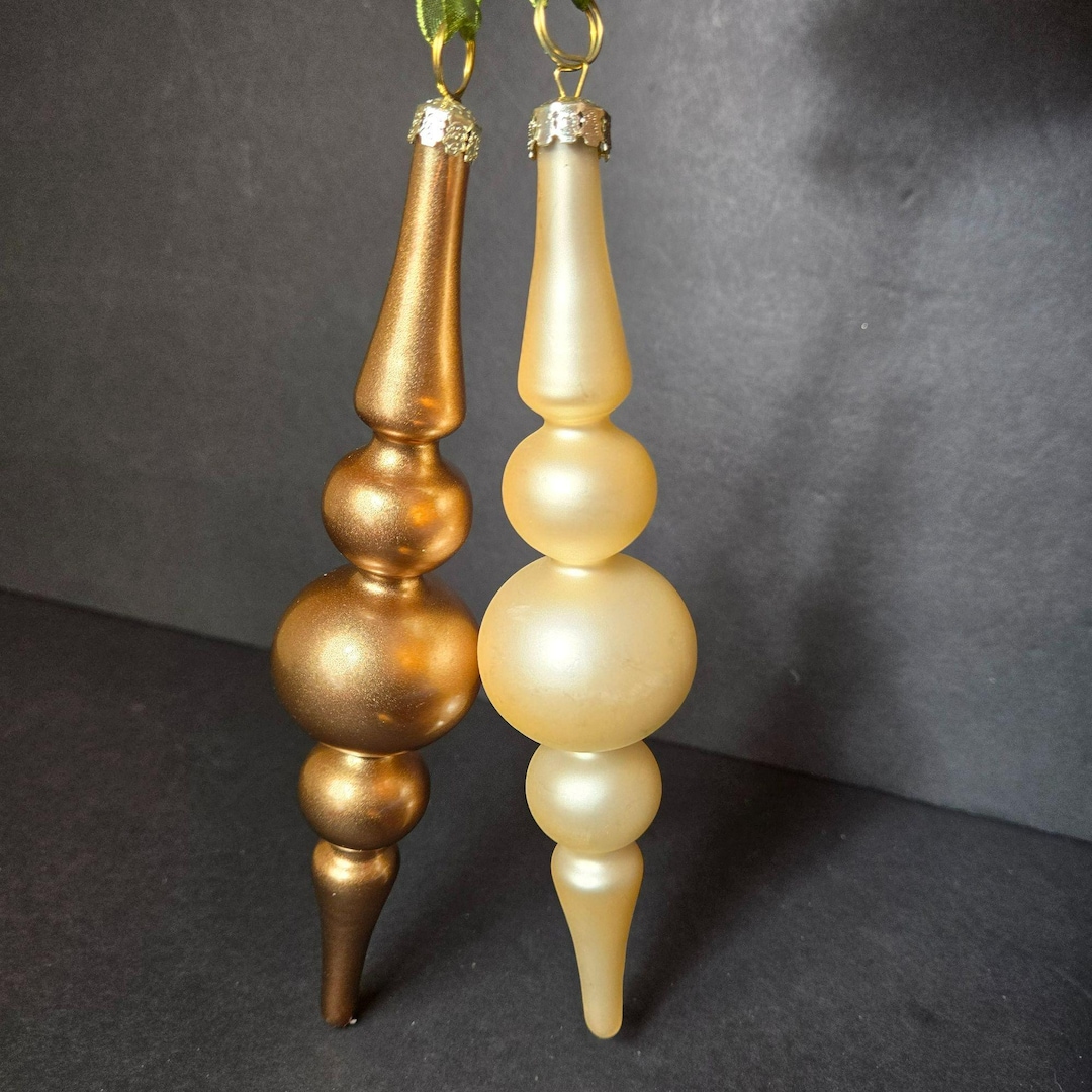 Frontgate Gold Finial Ornaments Set of Two Handcrafted Glass 8