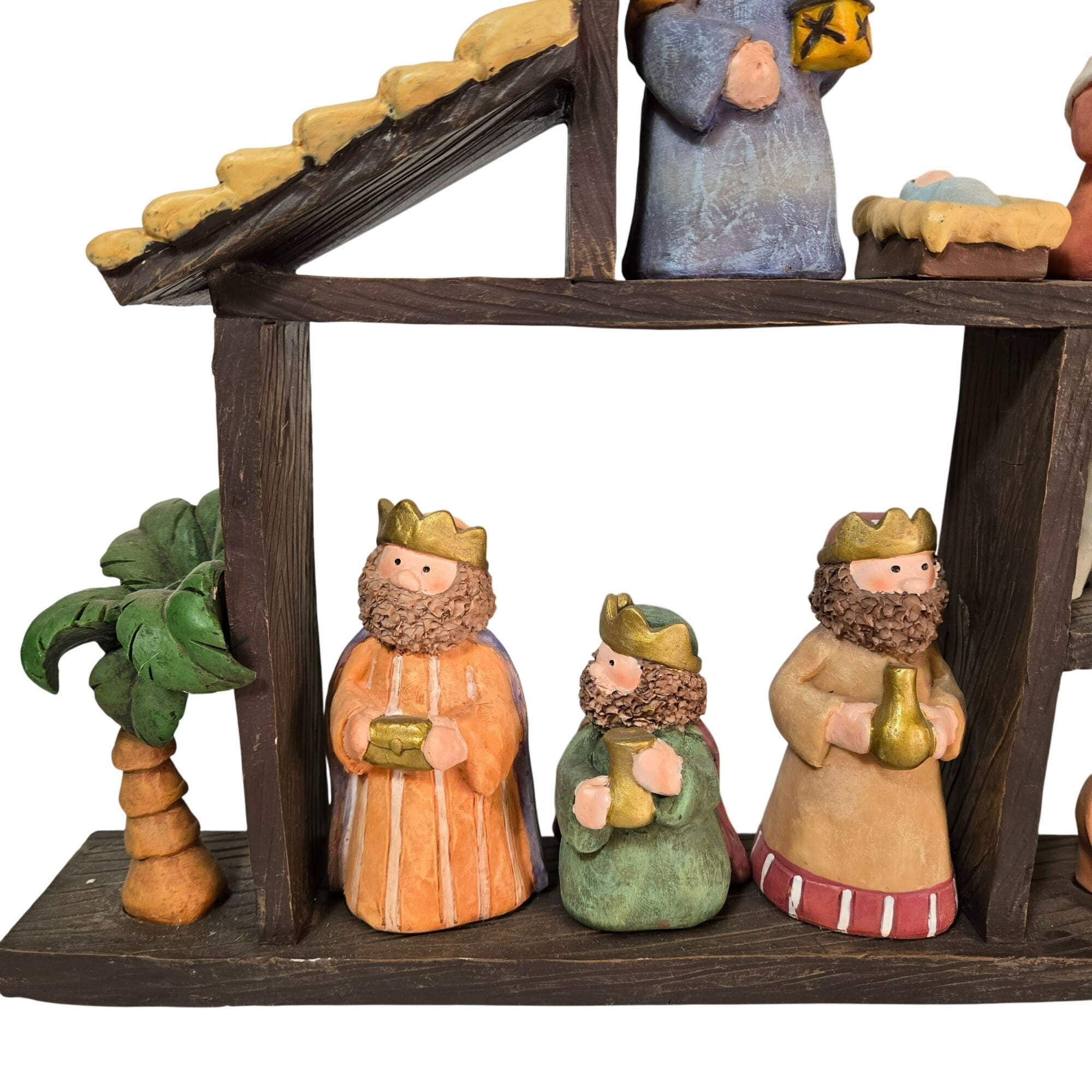 Hand-painted Resin Nativity Set Angel Holy Family Wise Men & Animals ...