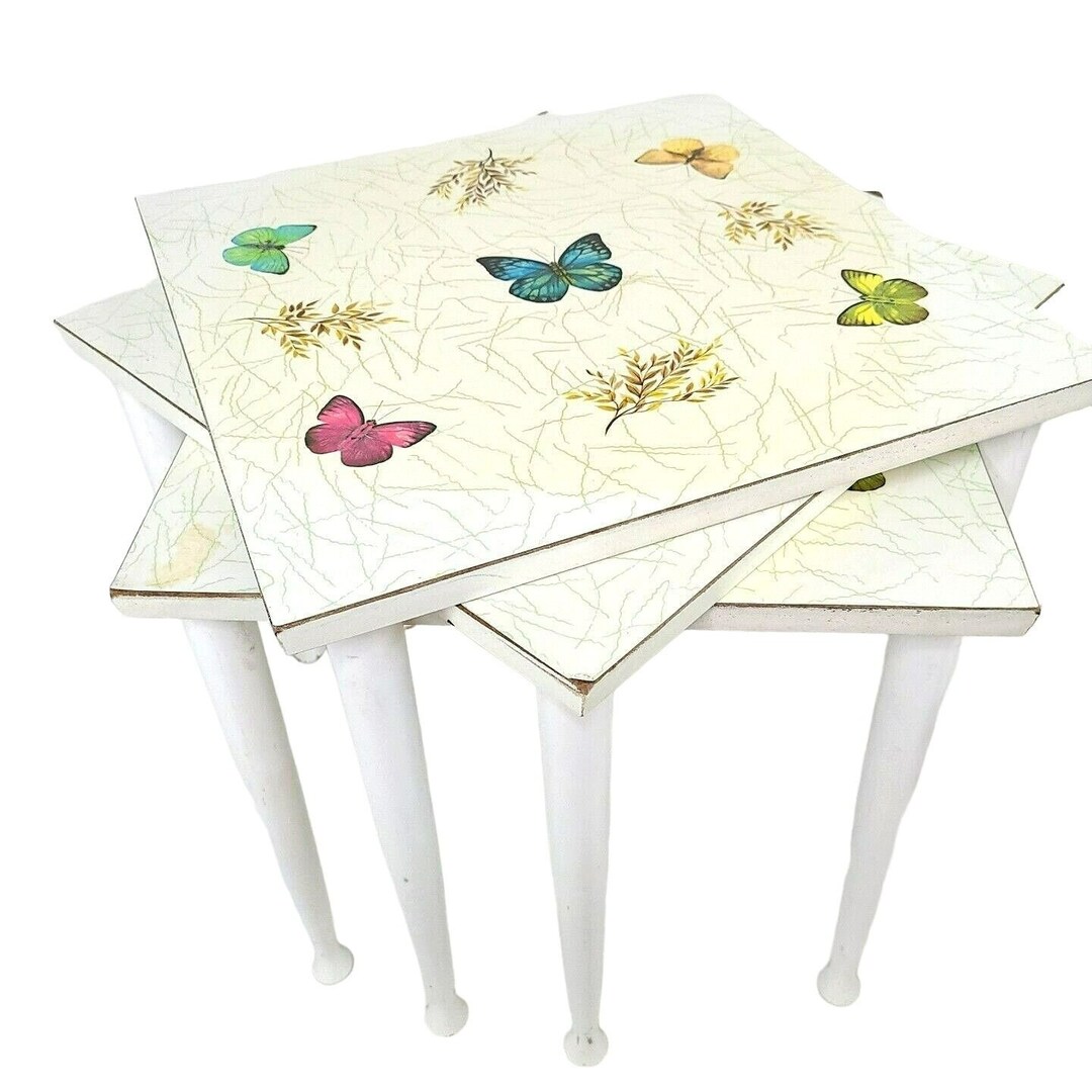 Vintage MCM Square Butterfly Formica Stacking Nesting Tables ...