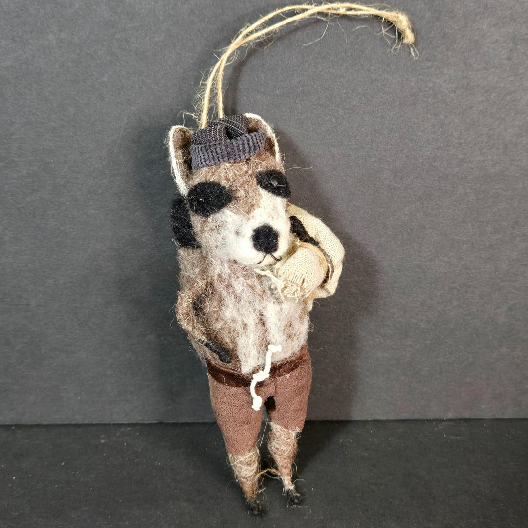 Needle Felted Bandit Raccoon Folk Art Whimsical Christmas Ornament 5 ...