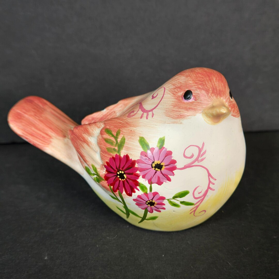Vintage Ganz Wood Hand-painted Bird Figurine Floral Scroll Design 4.5 ...
