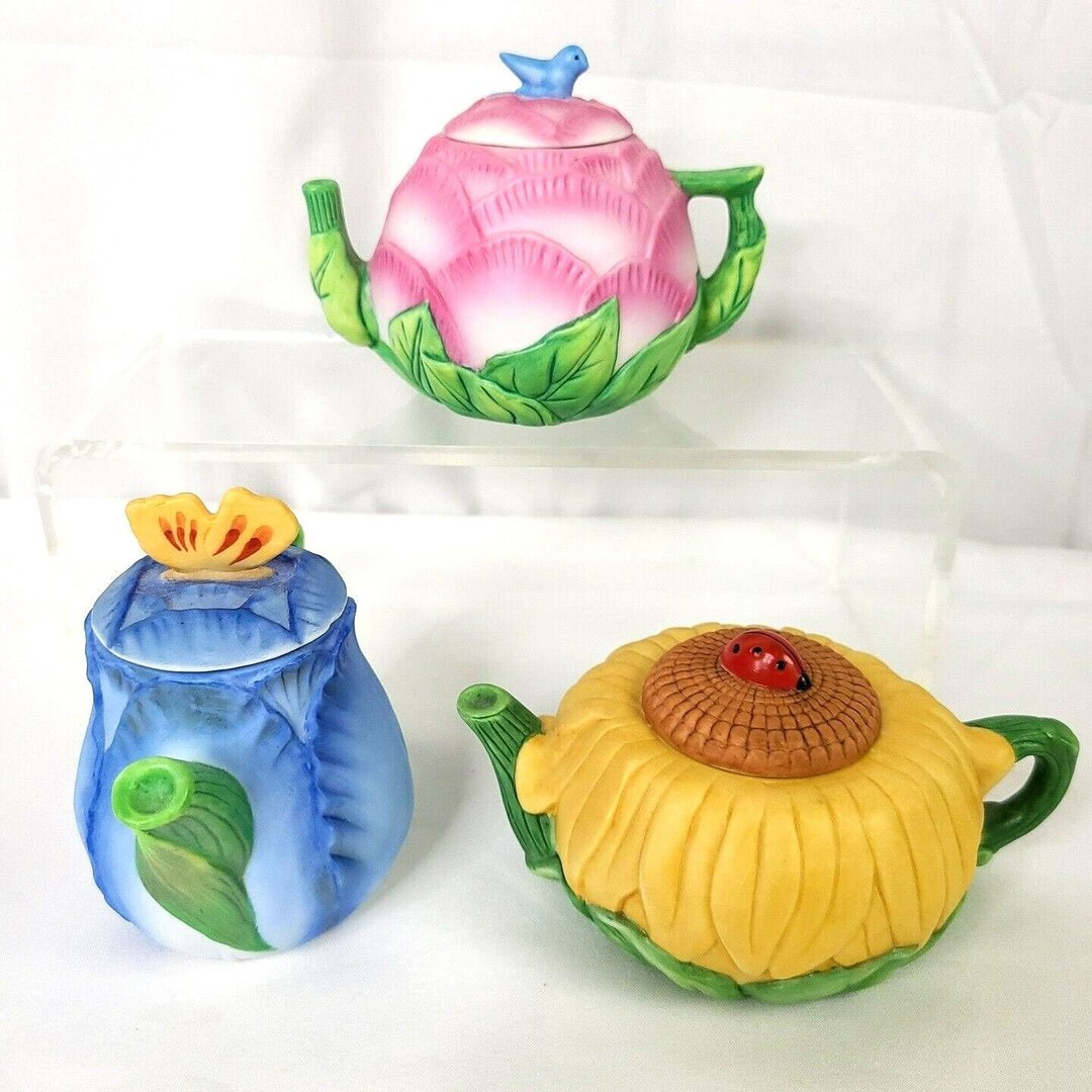 Vintage Set (3) Mini Teapot Set Seasons Flower Spring Sunflower Peony ...