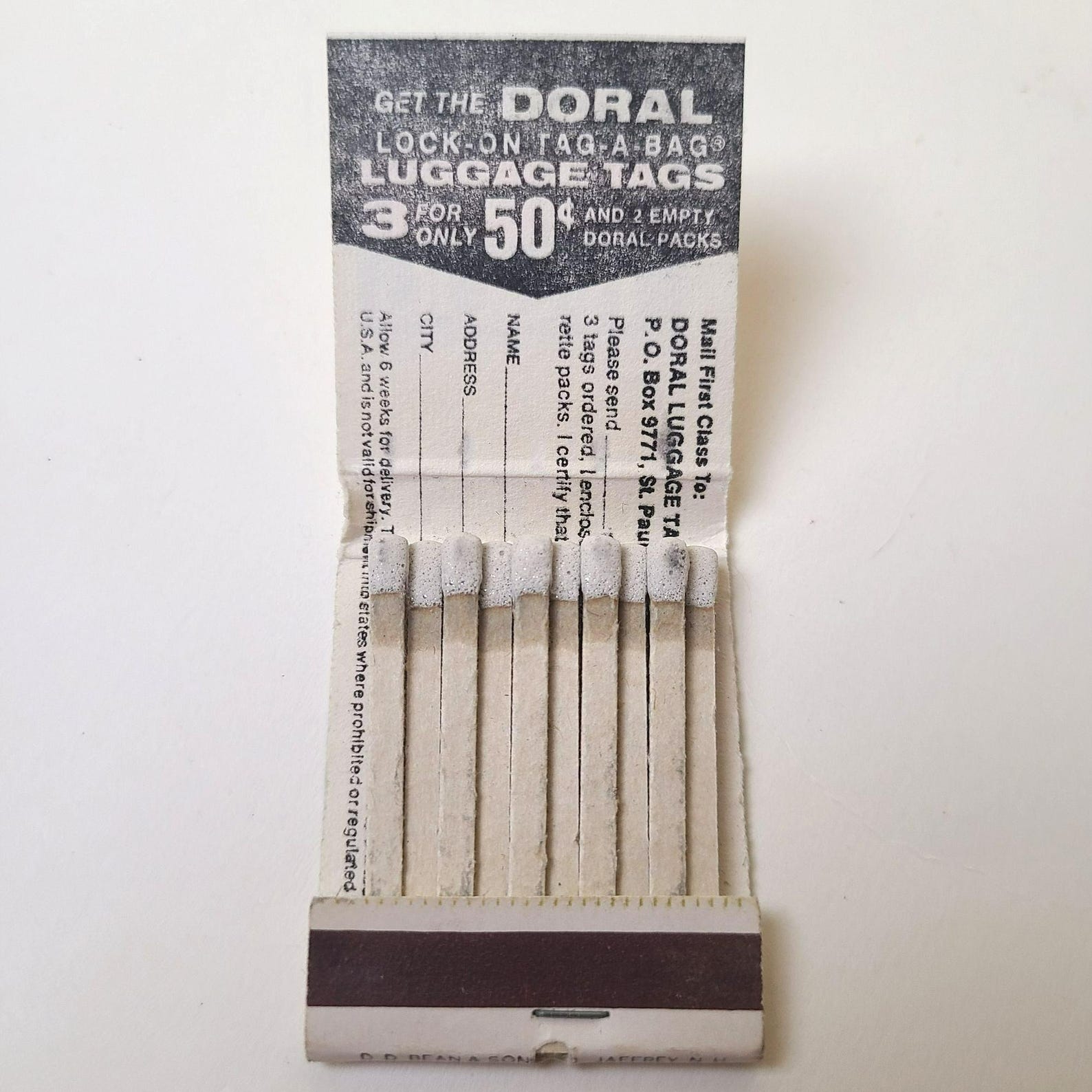 Vintage Doral Filtered Cigarettes Matchbook With Lock-on Luggage Tags ...