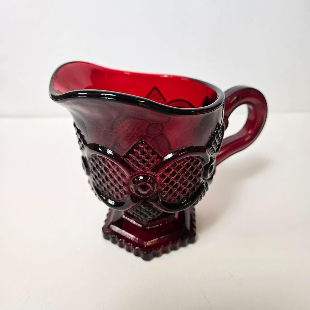 Vintage Avon 1876 Cape Cod Ruby Red Glass Creamer Bowl 4 in Holiday EUC ...