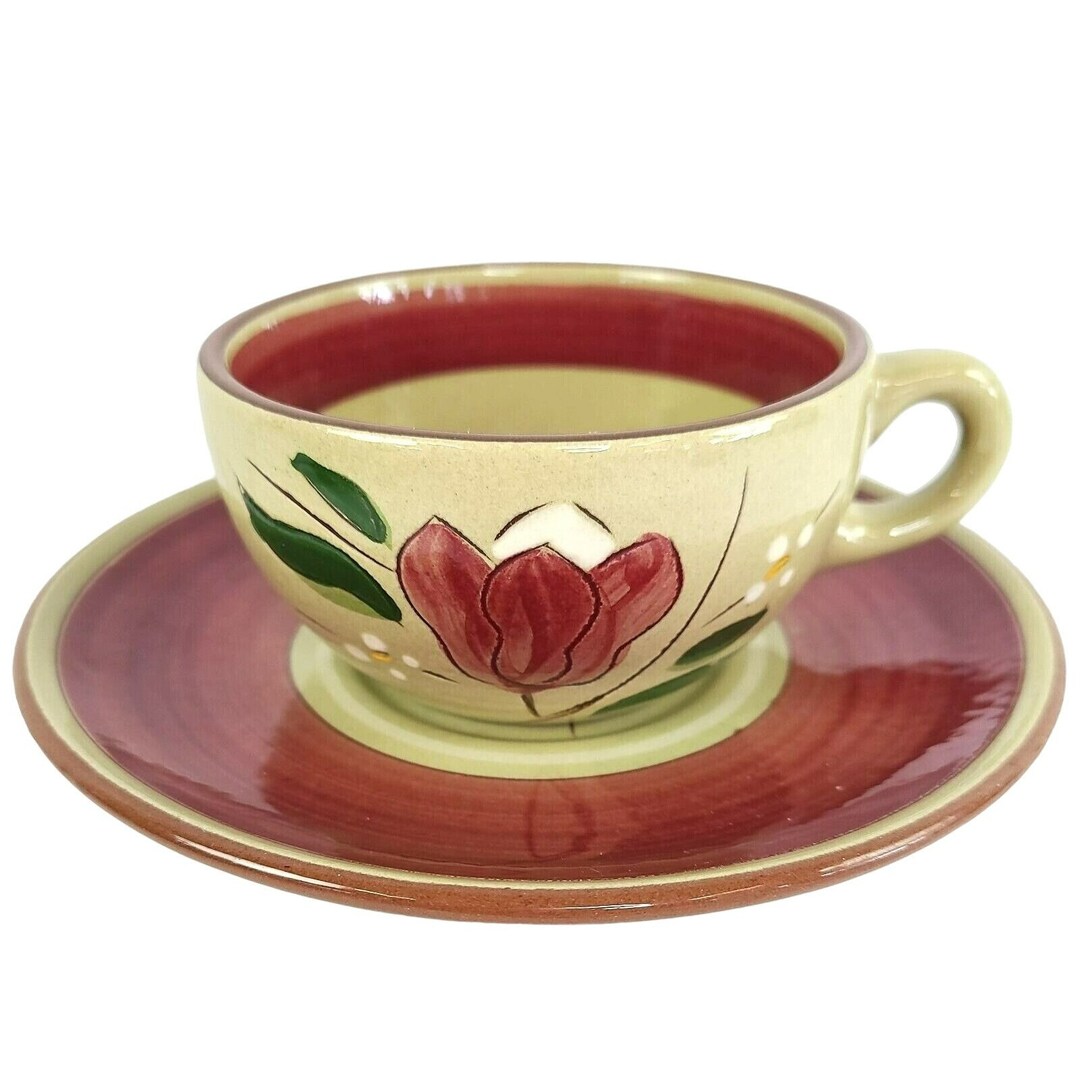 Vintage Stangl Pottery MAGNOLIA Cup & Plate Set Red Brown Flower ...