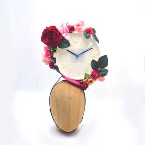 Surrealist Floral Working Ticking Clock Garden Headpiece Pink Red Roses ...