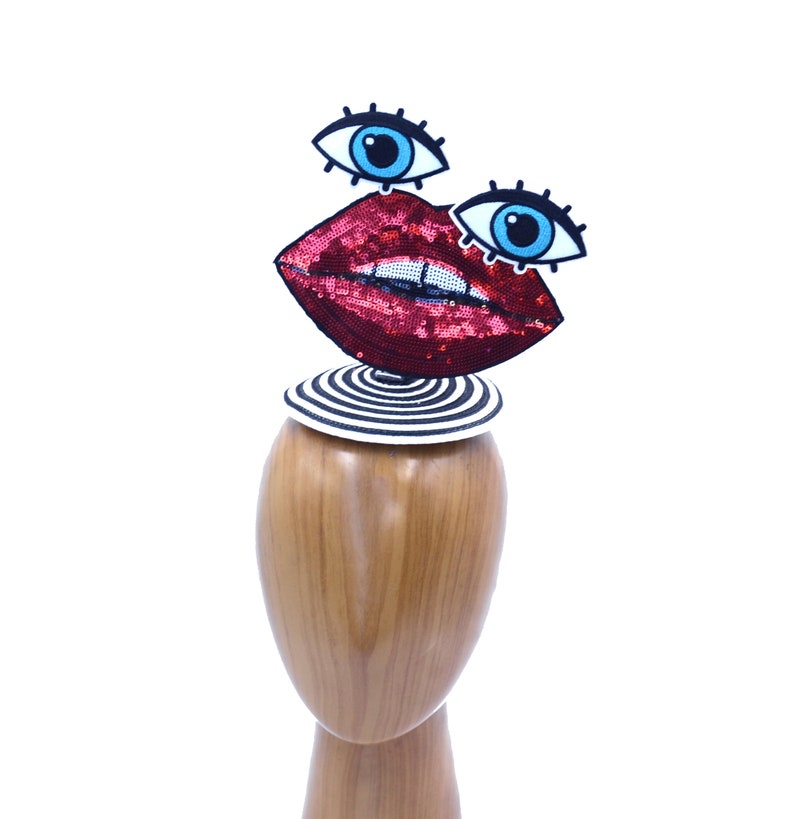 Surrealist Lips & Eyes on Black Bowler Hat or Black/white Fascinator ...