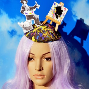 Surrealist Art Painter Hat OOAK Custom Mixed Colors & Mini Painting ...