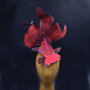 Dramatic Swimming Red Goldfish Headdress | Red Fascinator Hat | Surreal ...