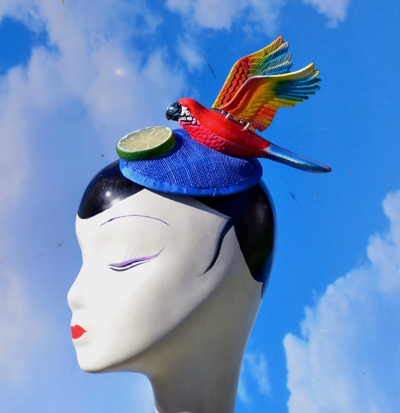 FLAPPING Red Parrot w/ Lime or Cherries Fascinator Hat Green | Etsy