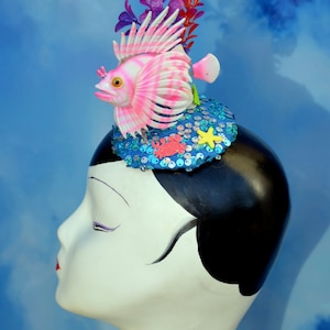 Striped Lionfish Seapunk Ocean Fascinator Hat W/ Plants, Crab, Coral ...